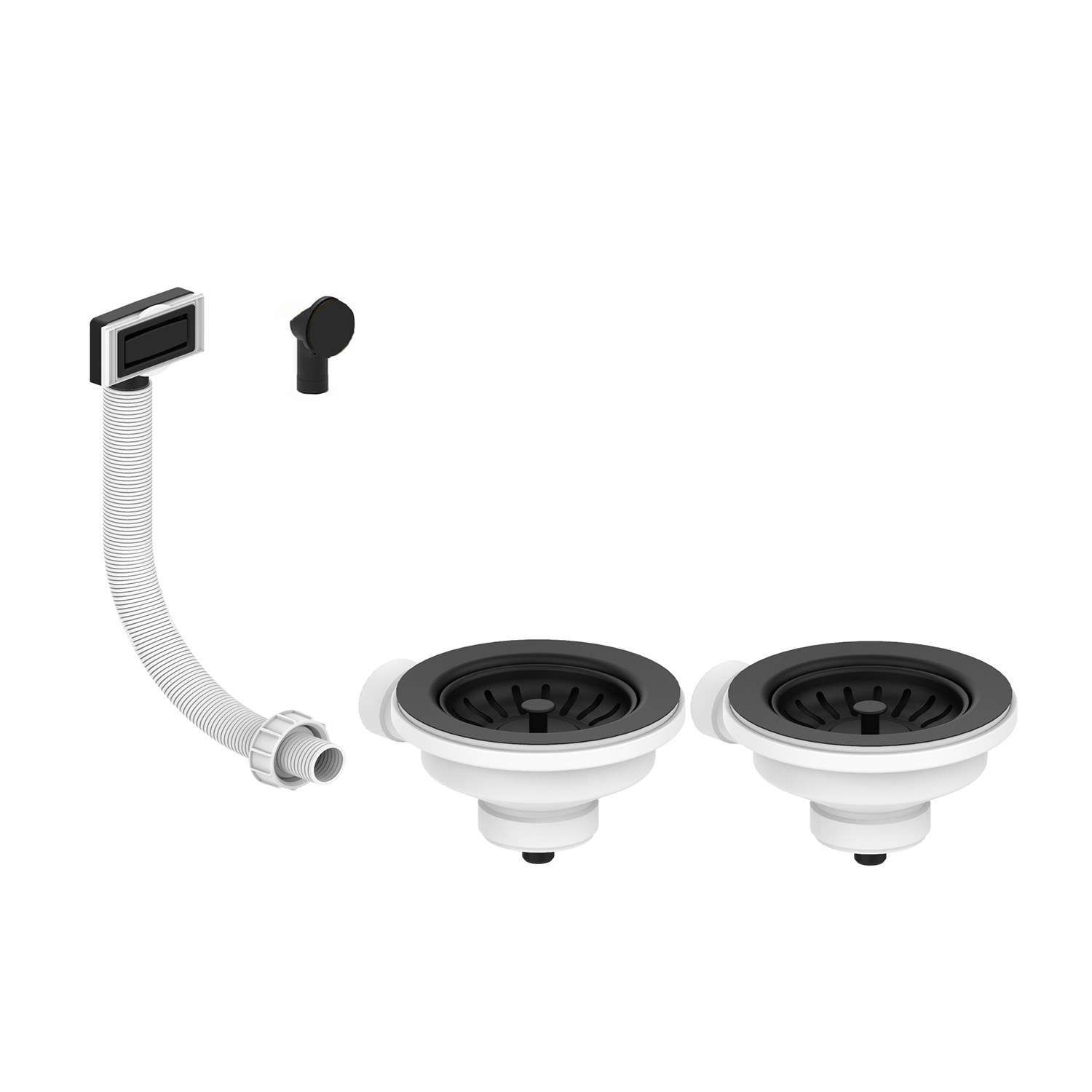Harbour 90mm Matt Black Basket Strainer Waste Bundle for 1.5 & 2 Bowl ...