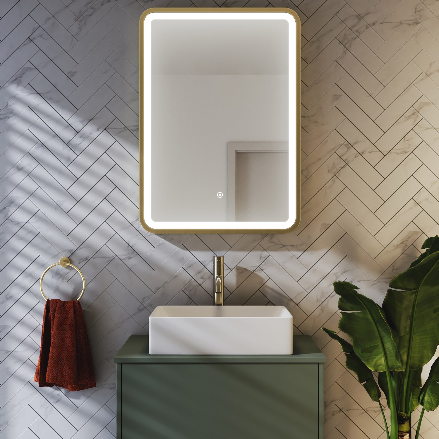 Harbour Clarity LED Illuminated Brushed Brass Framed Mirror with ...