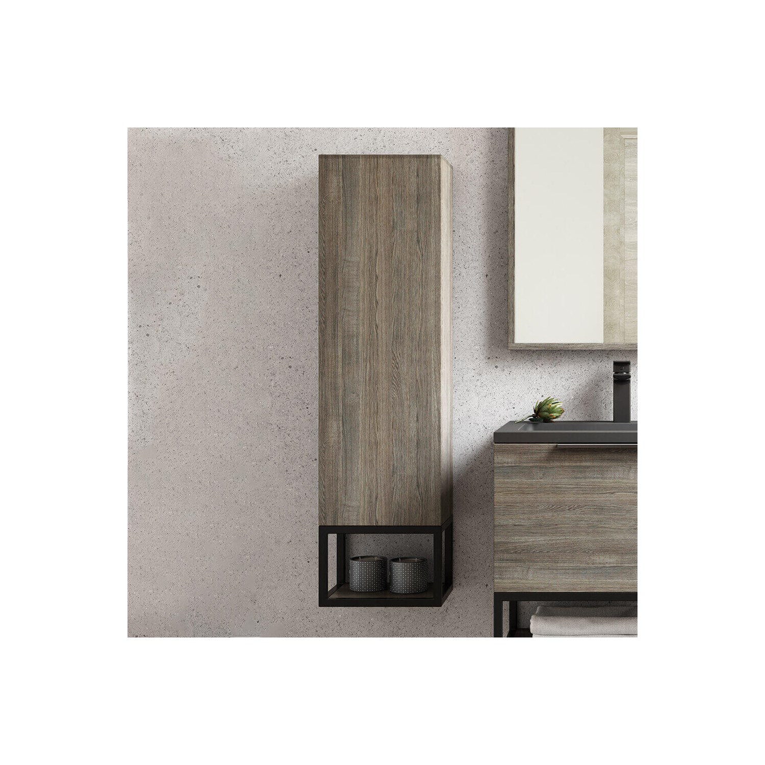 Harbour Virtue 1100mm Wall Mounted Tall Storage Cabinet with Matt Black ...