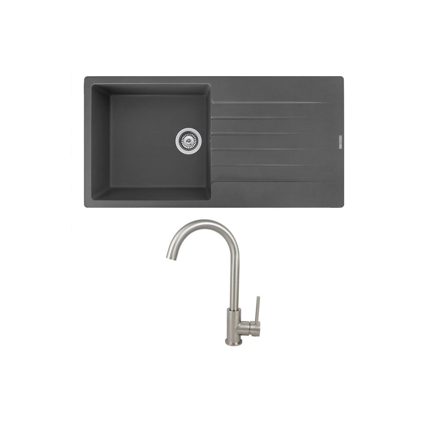 Reginox Harlem 1 Bowl Grey Silvery Granite Composite Sink & Waste Kit ...