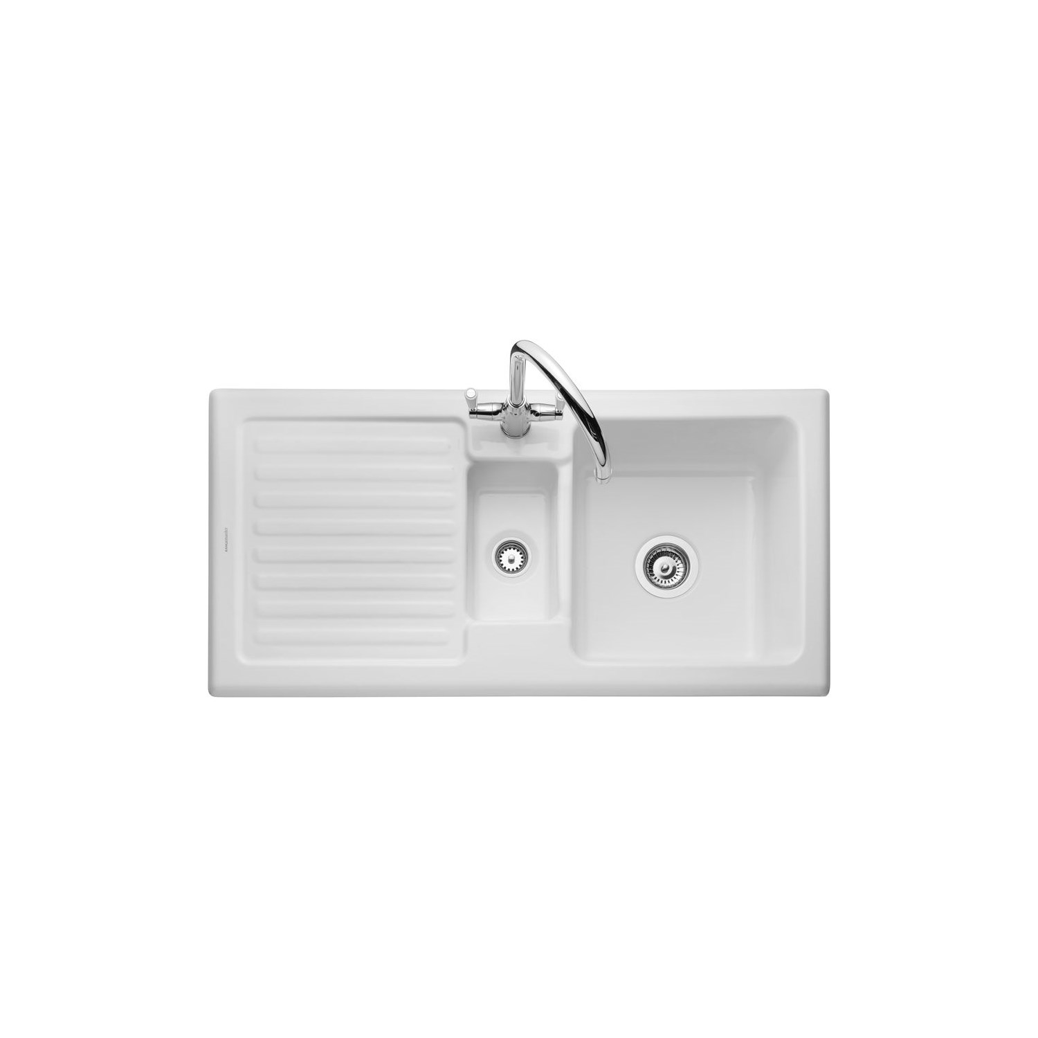 Rangemaster Rustic 1.5 Bowl White Ceramic Sink & Waste Kit with ...