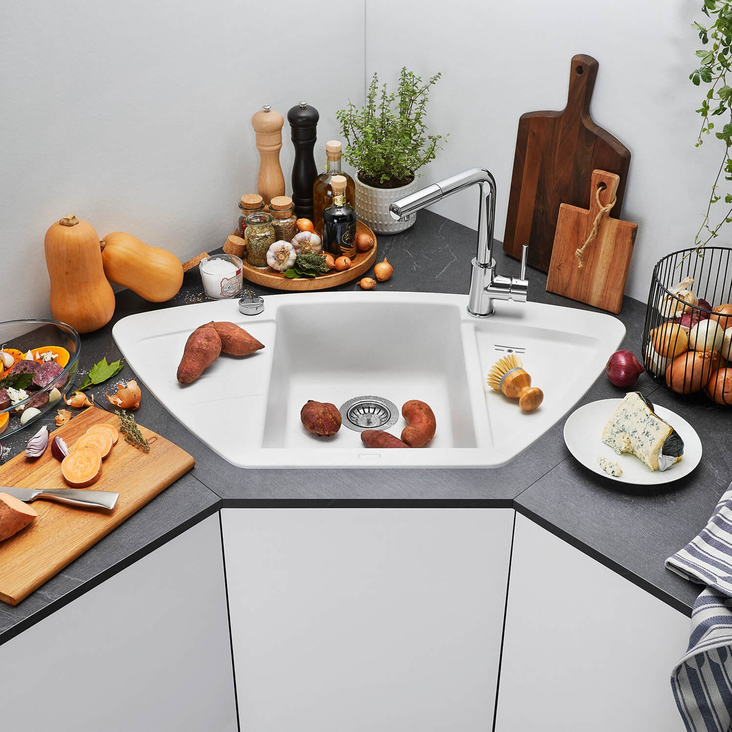 Blanco Zia 9 E Corner 1 Bowl Inset Silgranit Composite Kitchen Sink ...